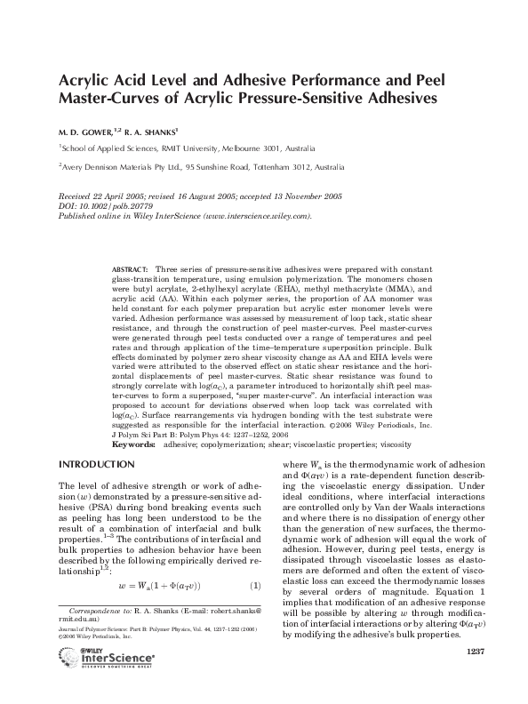 (PDF) Acrylic acid level and adhesive performance and peel master ...