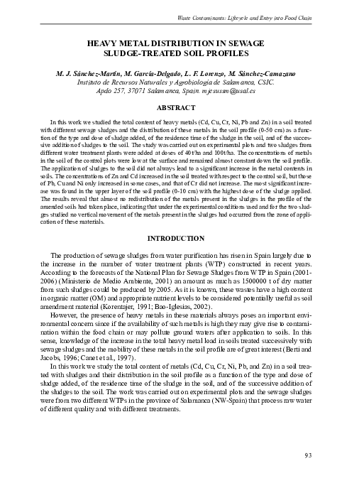 (PDF) Heavy Metal Distribution in Sewage Sludge-Treated Soil Profiles