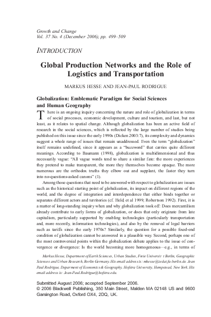 (PDF) Global Production Networks and the Role of Logistics and ...