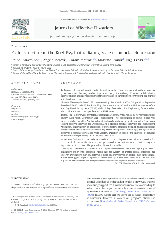 (PDF) Factor structure of the Brief Psychiatric Rating Scale in ...