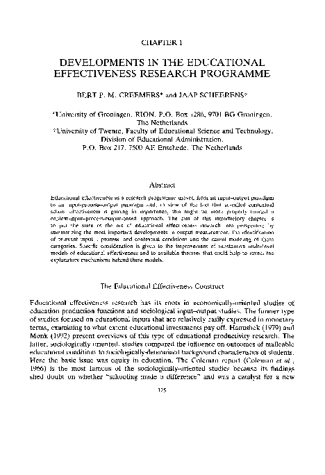 (PDF) Developments in the educational effectiveness research programme