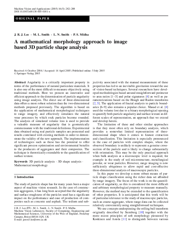 (PDF) A mathematical morphology approach to image based 3D particle shape analysis