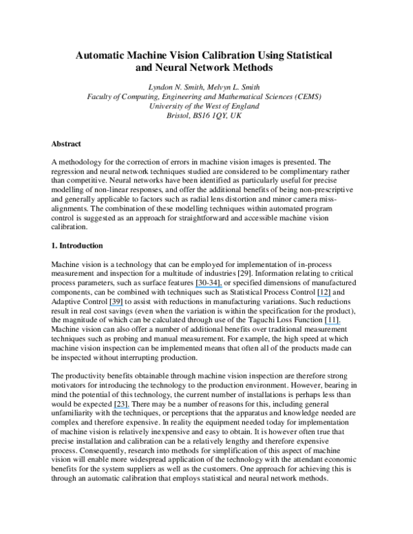 (PDF) Automatic machine vision calibration using statistical and neural network methods