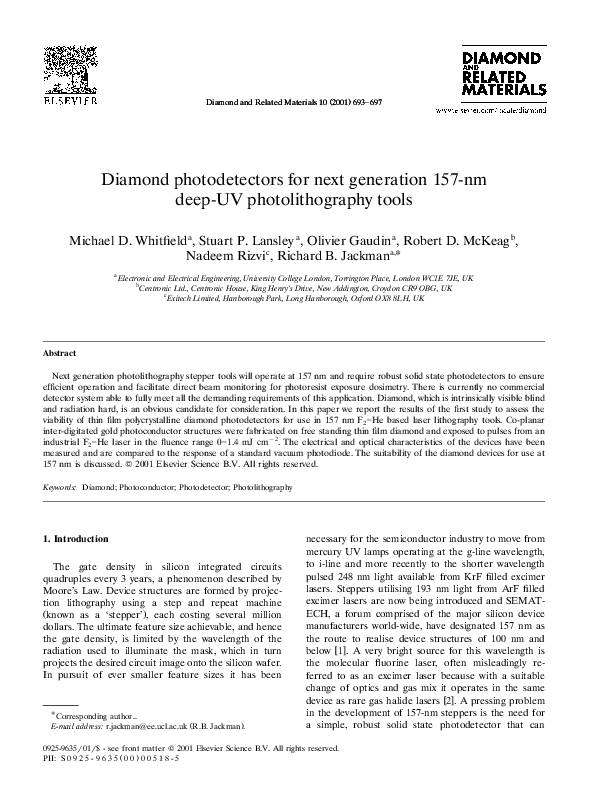 (PDF) Diamond photodetectors for next generation 157-nm deep-UV ...