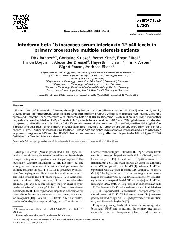(PDF) Interferon-beta-1b increases serum interleukin-12 p40 levels in ...