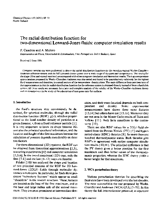 Pdf The Radial Distribution Function For Two Dimensional Lennard