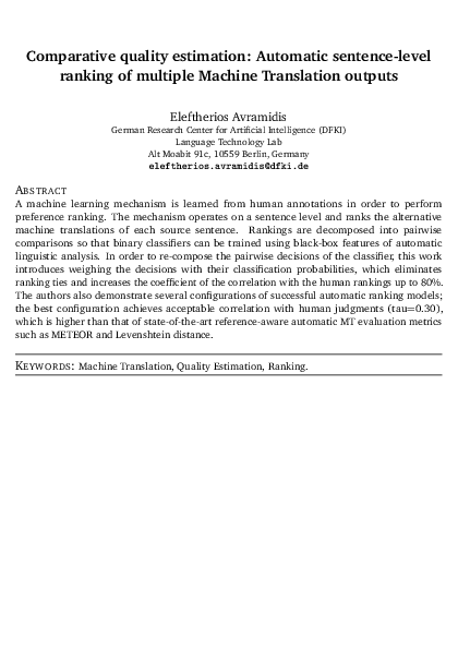 (PDF) Comparative Quality Estimation: Automatic Sentence-Level Ranking of Multiple Machine ...