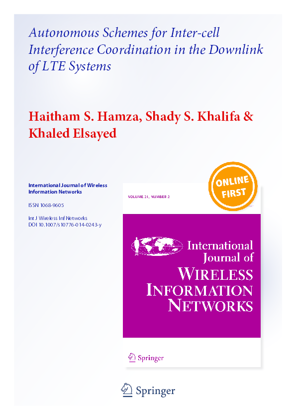(PDF) Autonomous Schemes for Inter-cell Interference Coordination in the Downlink of LTE Systems