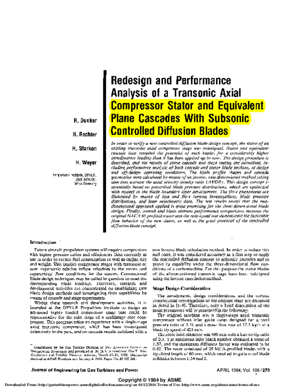 (PDF) R. Dunker Redesign and Performance Analysis of a Transonic Axial ...