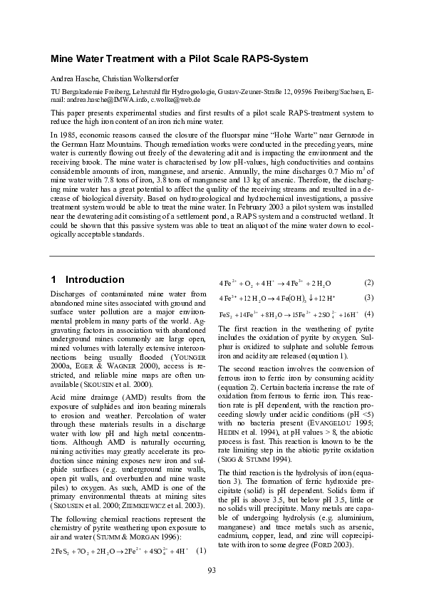 (PDF) Mine Water Treatment with a Pilot Scale RAPS-System