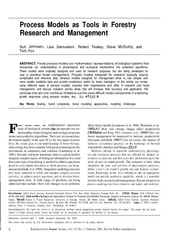(PDF) Process models as tools in forestry research and management