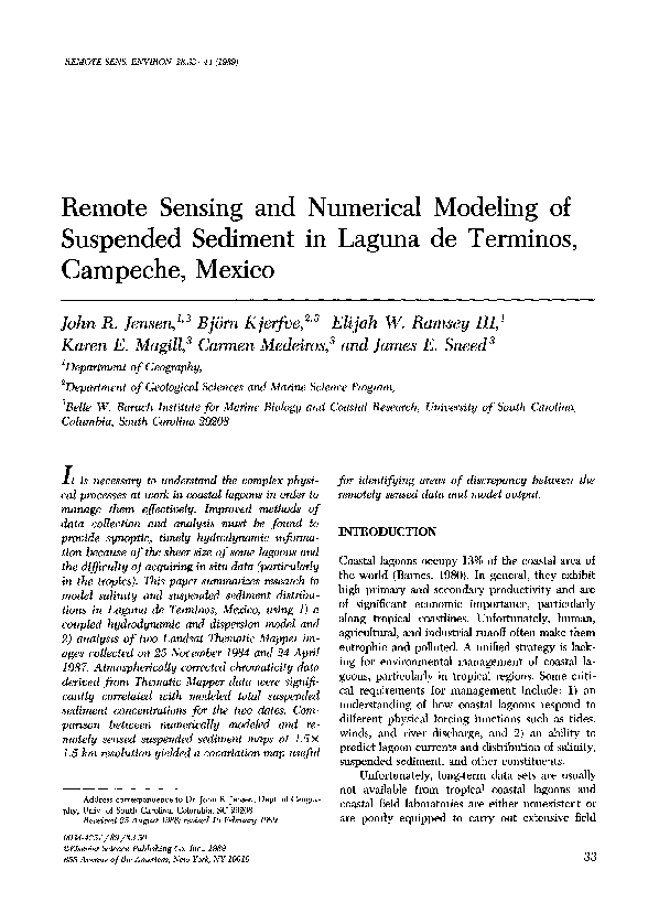 (PDF) Remote sensing and numerical modeling of suspended sediment in Laguna de terminos ...