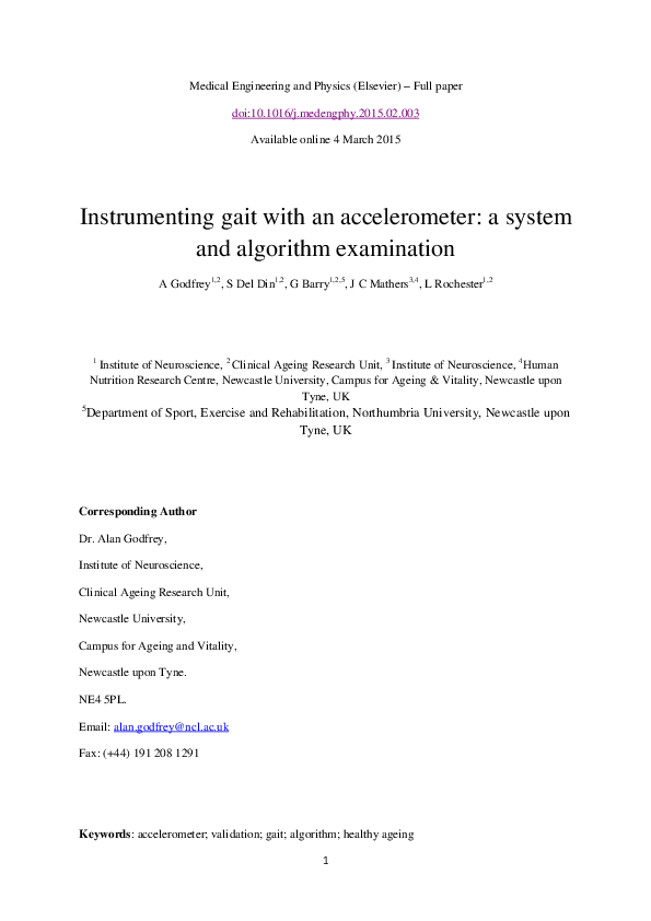 (PDF) Instrumenting gait with an accelerometer: A system and algorithm examination