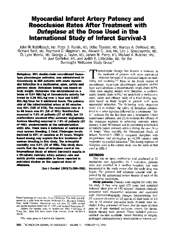 (PDF) Myocardial infarct artery patency and reocclusion rates after ...