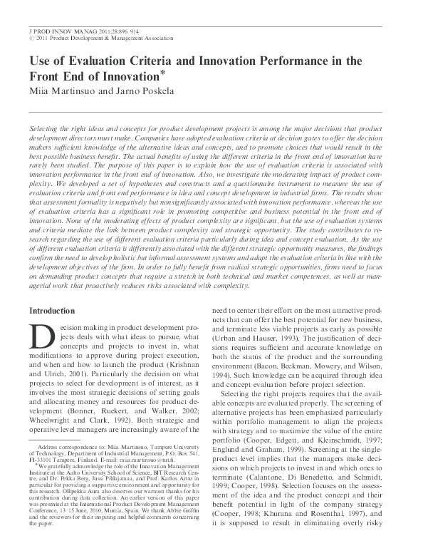 PDF Use Of Evaluation Criteria And Innovation Performance In The pdf-use-of-evaluation-criteria-and-innovation-performance-in-the