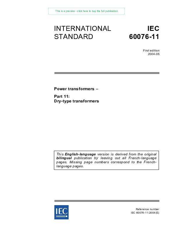 (PDF) Power transformers – Part 11: Dry-type transformers