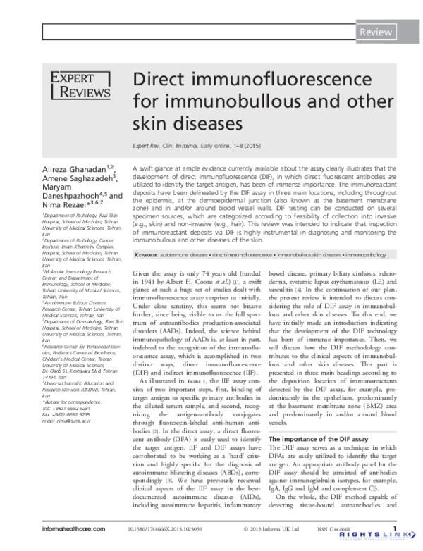 (PDF) Direct immunofluorescence for immunobullous and other skin diseases
