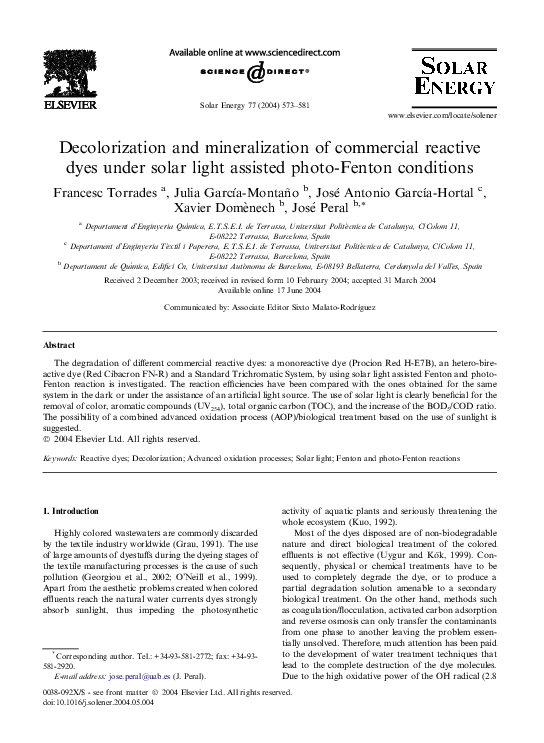 (PDF) Decolorisation and mineralisation of homo‐ and hetero‐bireactive ...