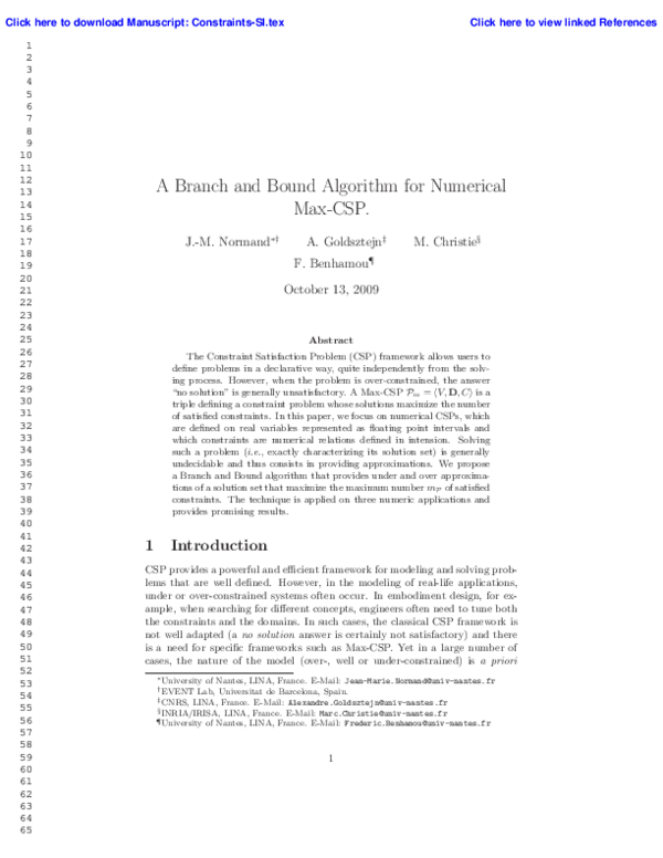 Pdf A Branch And Bound Algorithm For Numerical Max Csp