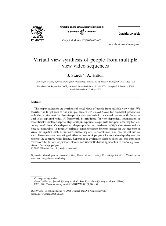 (PDF) Virtual view synthesis of people from multiple view video sequences