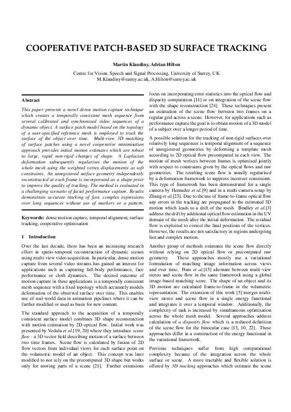 (PDF) Cooperative patch-based 3D surface tracking