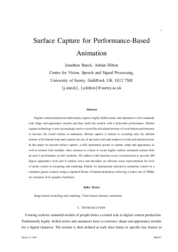 (PDF) Surface Capture for Performance-Based Animation