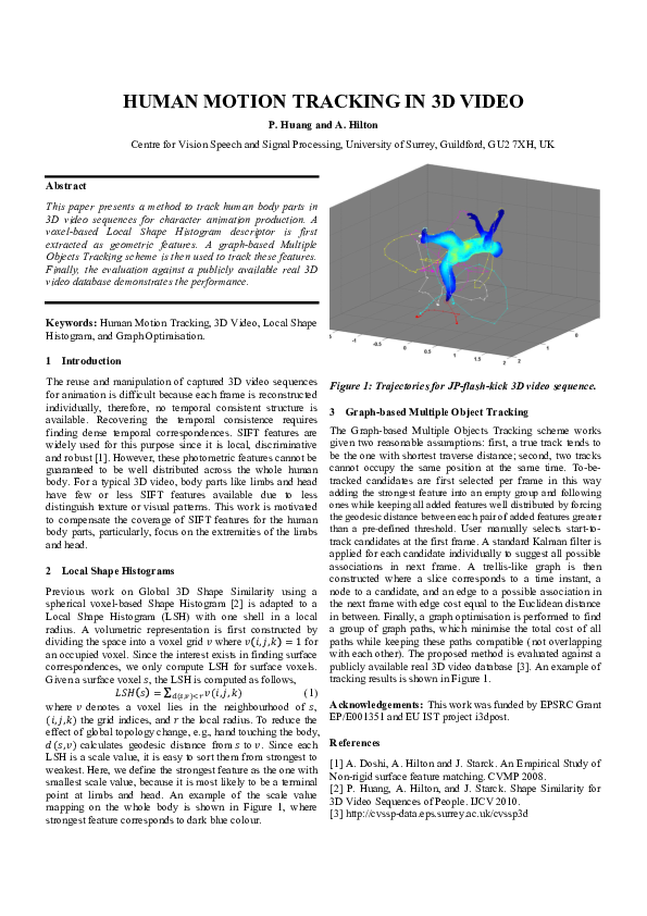 (PDF) HUMAN MOTION TRACKING IN 3D VIDEO