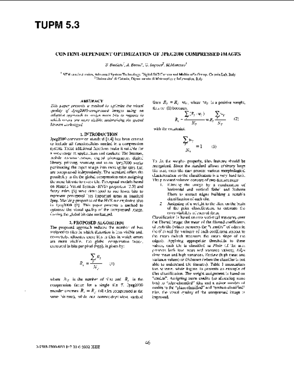 (PDF) Content-dependent optimization of JPEG2000 compressed images