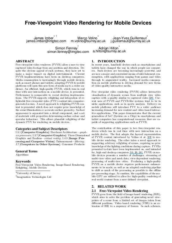(PDF) Free-viewpoint video rendering for mobile devices