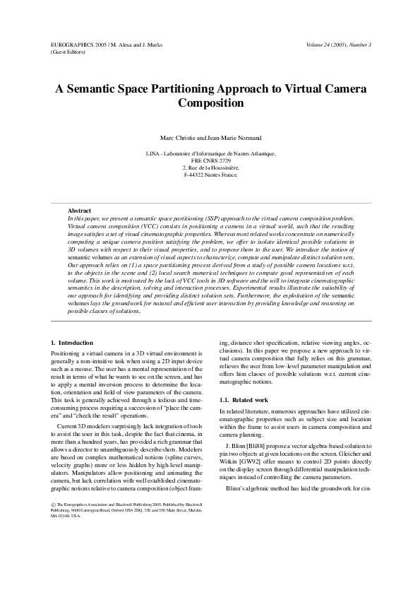 (PDF) A Semantic Space Partitioning Approach to Virtual Camera Composition
