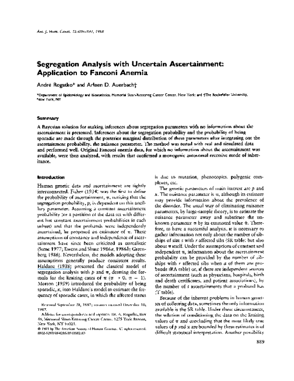 (PDF) Segregation analysis with uncertain ascertainment: application to ...