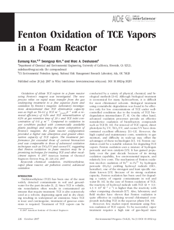 (PDF) Fenton oxidation of TCE vapors in a foam reactor