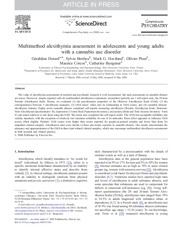 (PDF) Multimethod alexithymia assessment in adolescents and young ...