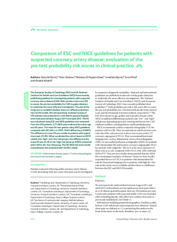 (PDF) Comparison of ESC and NICE guidelines for patients with suspected ...