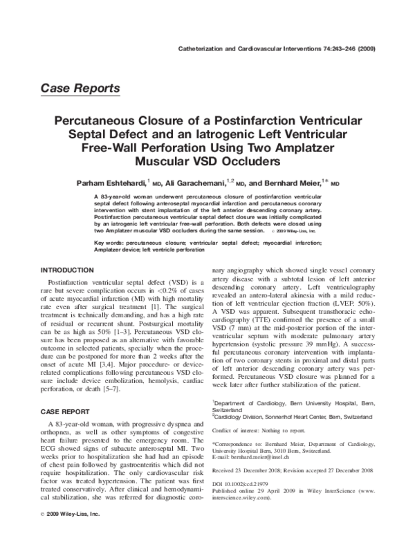 (PDF) Percutaneous closure of a postinfarction ventricular septal ...