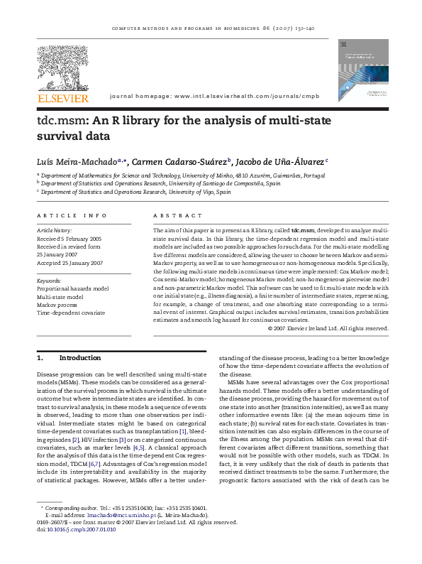 (PDF) tdc.msm: An R library for the analysis of multi-state survival data