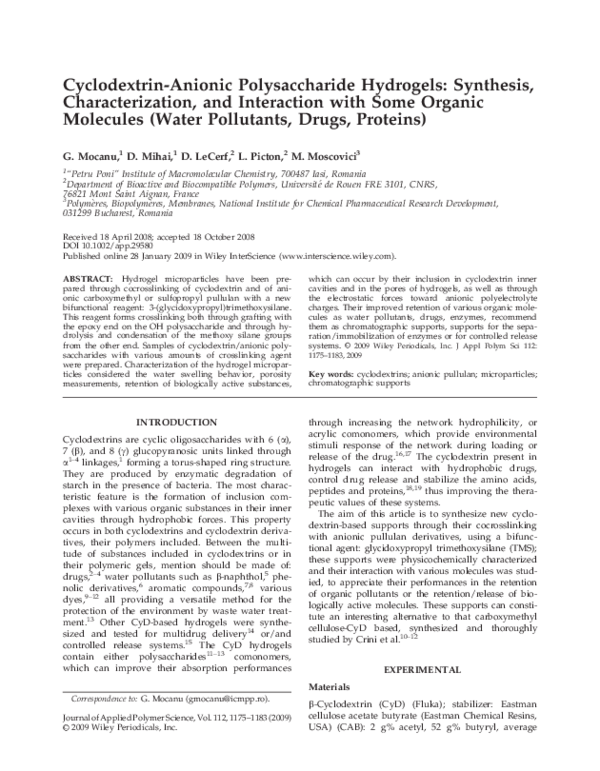 (PDF) Cyclodextrin-anionic polysaccharide hydrogels: Synthesis ...