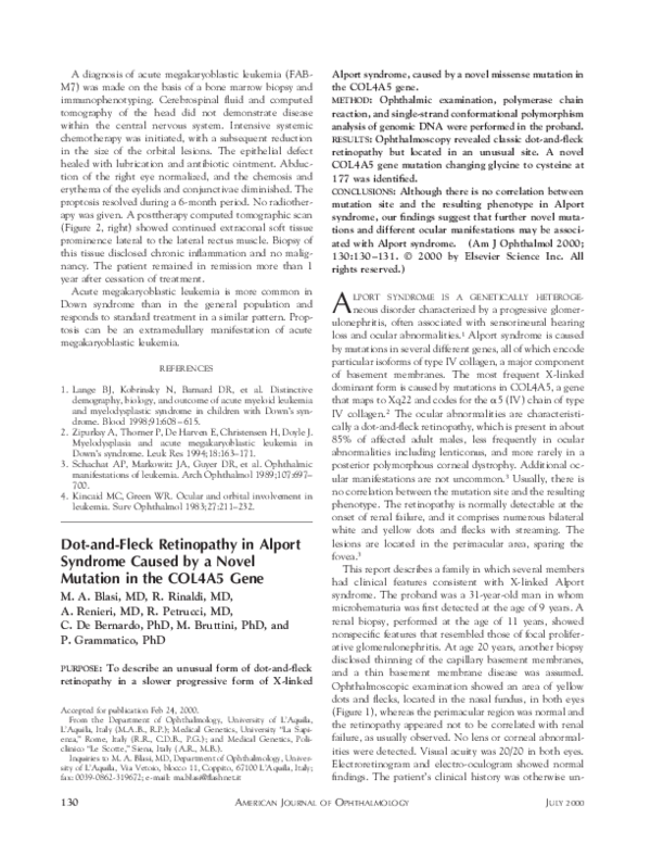 (PDF) Dot-and-fleck retinopathy in Alport syndrome caused by a novel ...