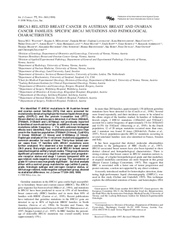 (PDF) BRCA1‐related breast cancer in Austrian breast and ovarian cancer families: Specific BRCA1 ...