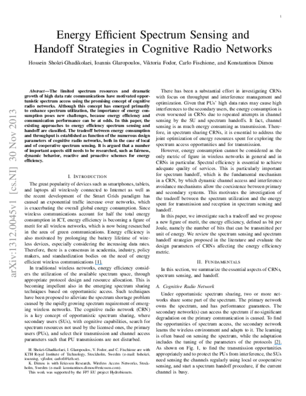 Pdf Energy Efficient Spectrum Sensing And Handoff Strategies In