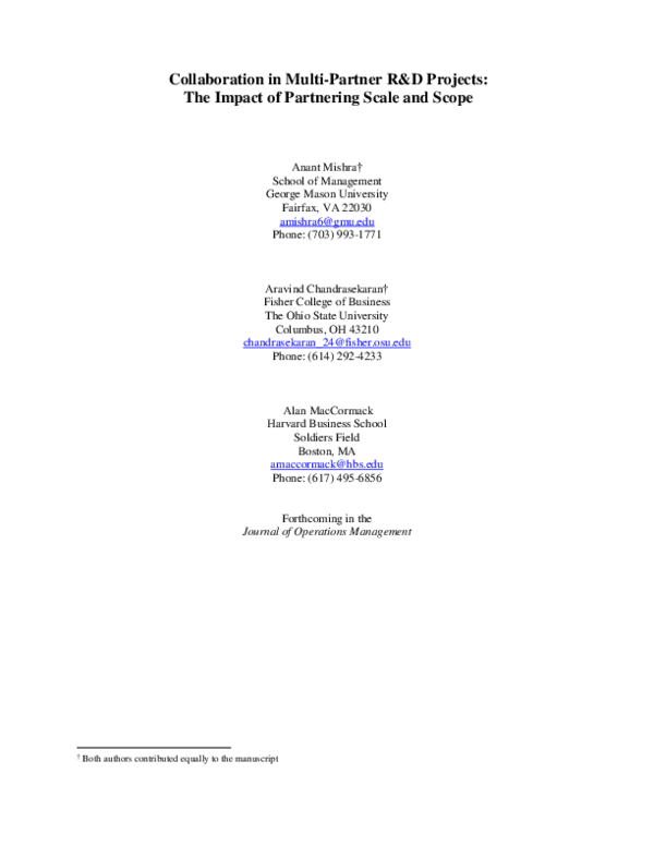 (PDF) Collaboration in Multi-Partner R&D Projects: The Impact of ...