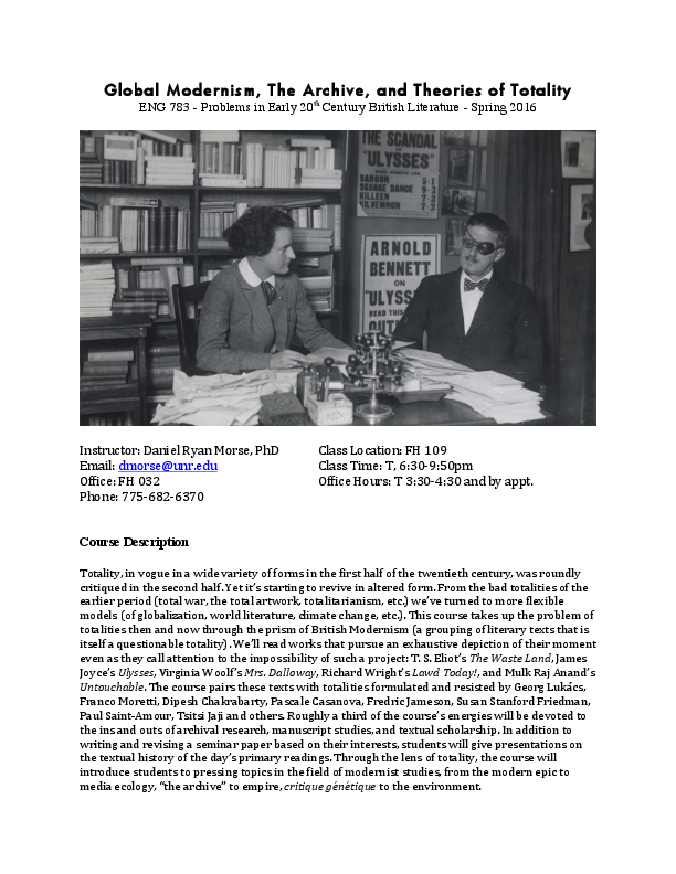 (PDF) Syllabus: Global Modernism, The Archive, and Theories of Totality