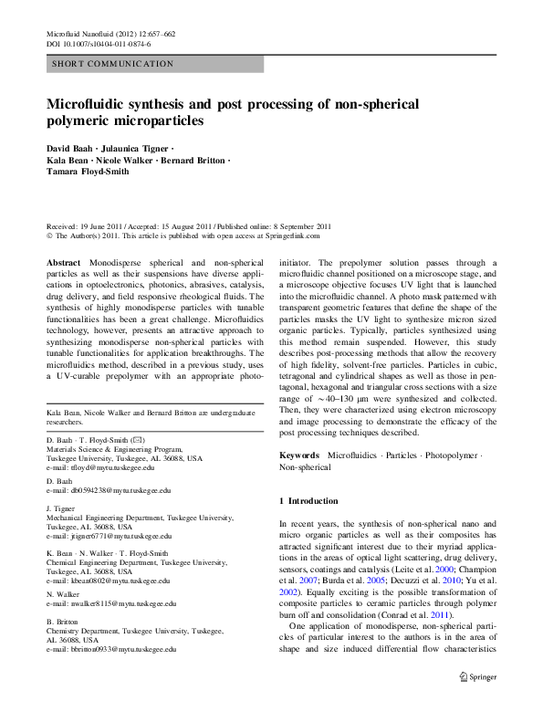 (PDF) Microfluidic synthesis and post processing of non-spherical ...