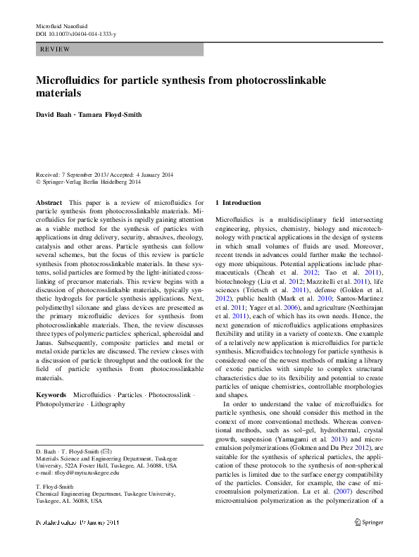 (PDF) Microfluidics for particle synthesis from photocrosslinkable materials
