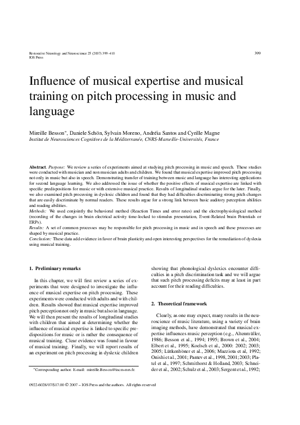 (PDF) Influence of musical expertise and musical training on pitch ...