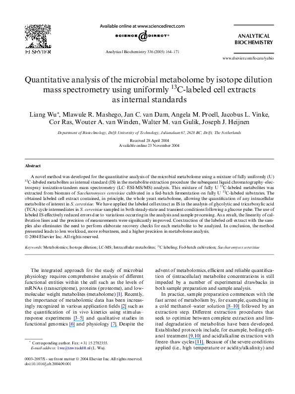 (PDF) Quantitative analysis of the microbial metabolome by isotope ...
