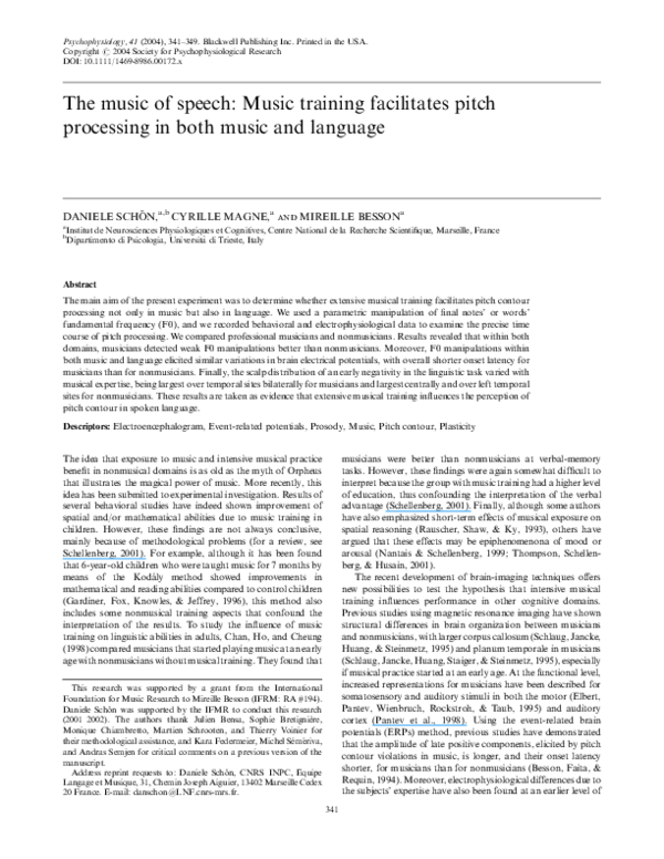 (PDF) The music of speech: Music training facilitates pitch processing ...