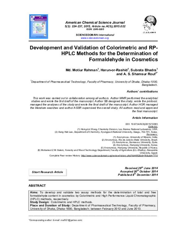 (PDF) Development and Validation of Colorimetric and RP-HPLC Methods for the Determination of ...