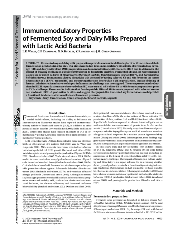 (PDF) Immunomodulatory Properties of Fermented Soy and Dairy Milks ...