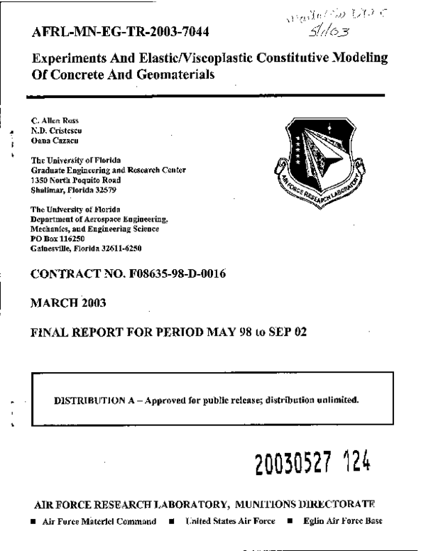(PDF) Experiments and Elastic/Viscoplastic Constitutive Modeling of ...